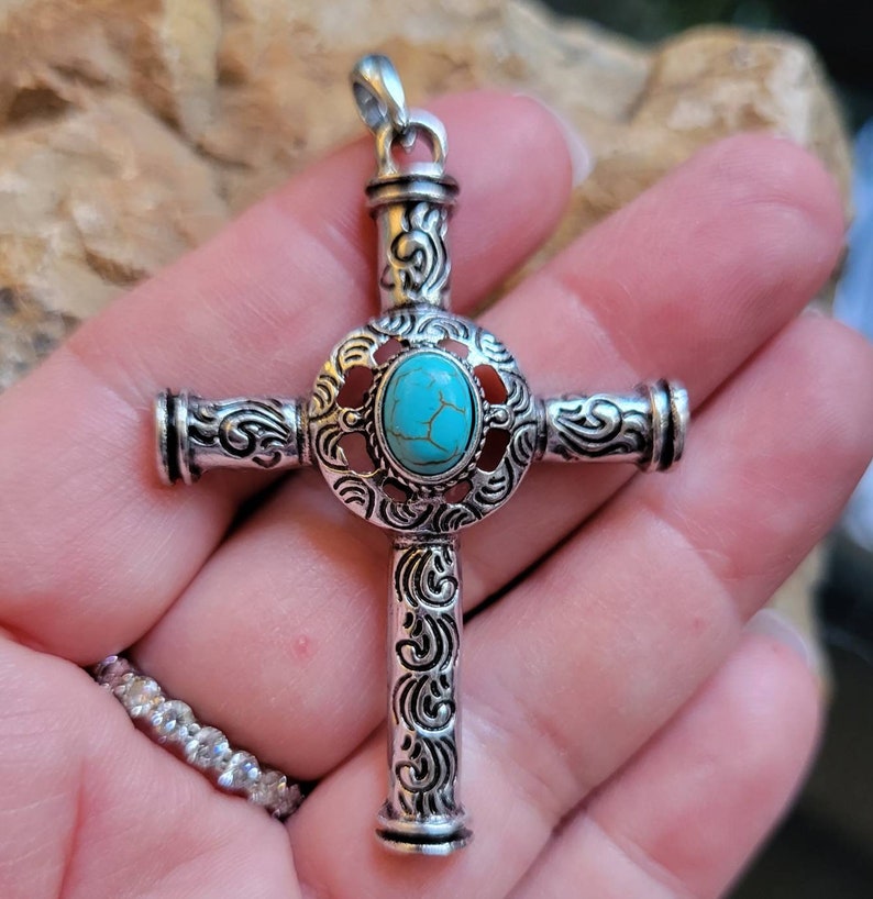 Colorful Silver Cross Pendant Large Turquoise Cross With - Etsy