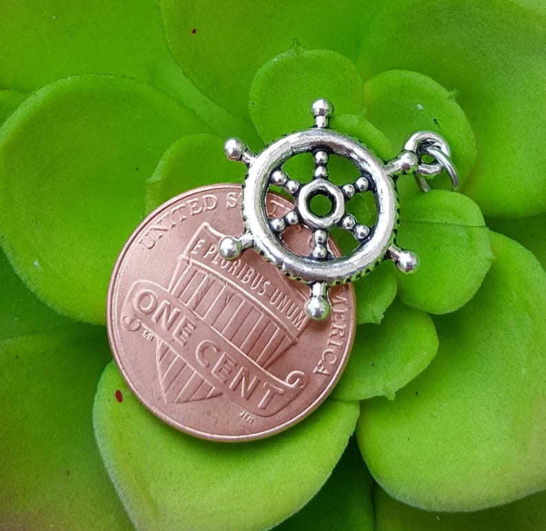Silver Ship Steering Wheel Pendant Charm, Boat Charms, Antique Silver ...