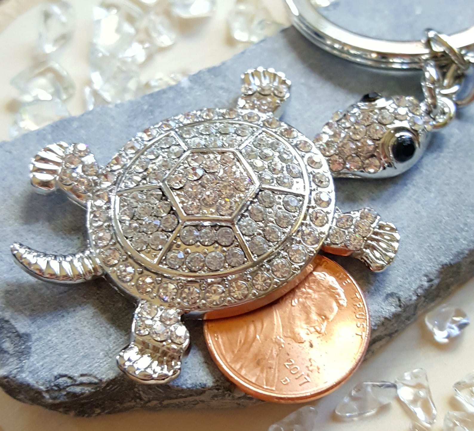 Sea Turtle Keychain Silver Pave Crystal Turtle Keychain | Etsy