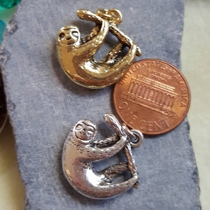 Silver Sloth Charm, Gold Sloth Charm, Silver Sloth Pendant, Gold Sloth ...