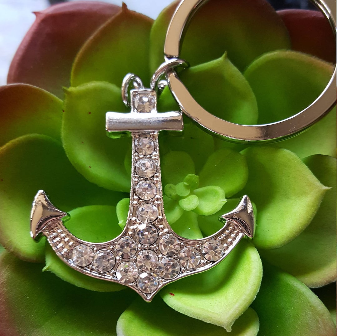 Silver Anchor Keychain, Pave Crystal Anchor Keychain, Sailing Boat ...