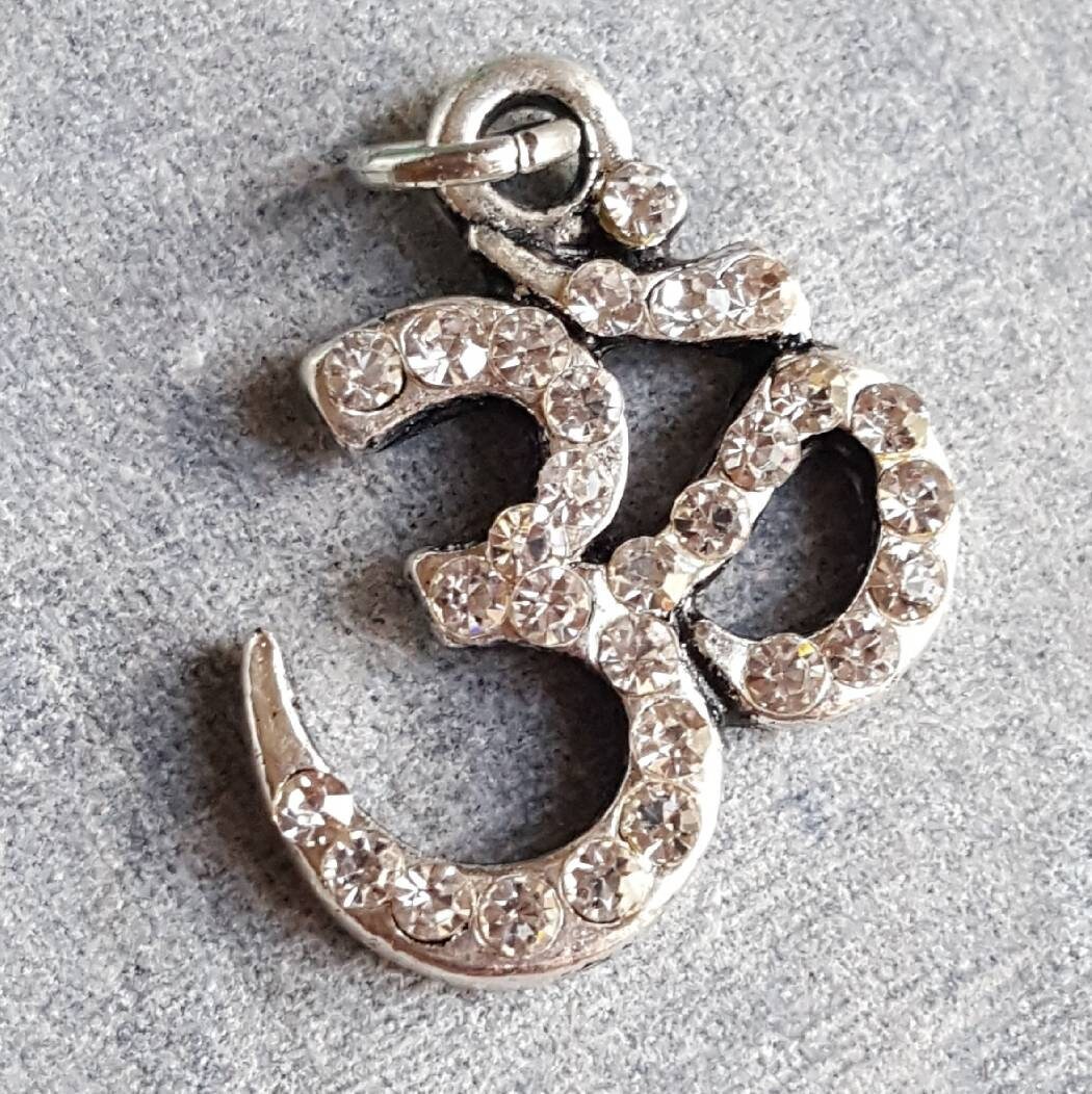 Crystal Om Charm Ohm Charm Aum Charm Sparkly Silver Om - Etsy