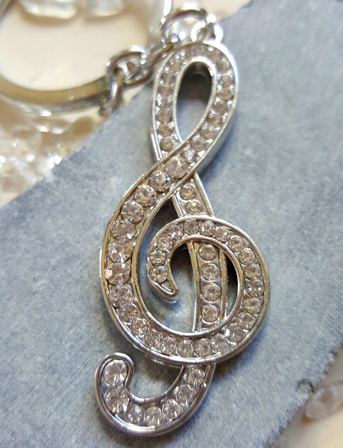 Music Keychain Silver Music Note Keychain Crystal Treble - Etsy