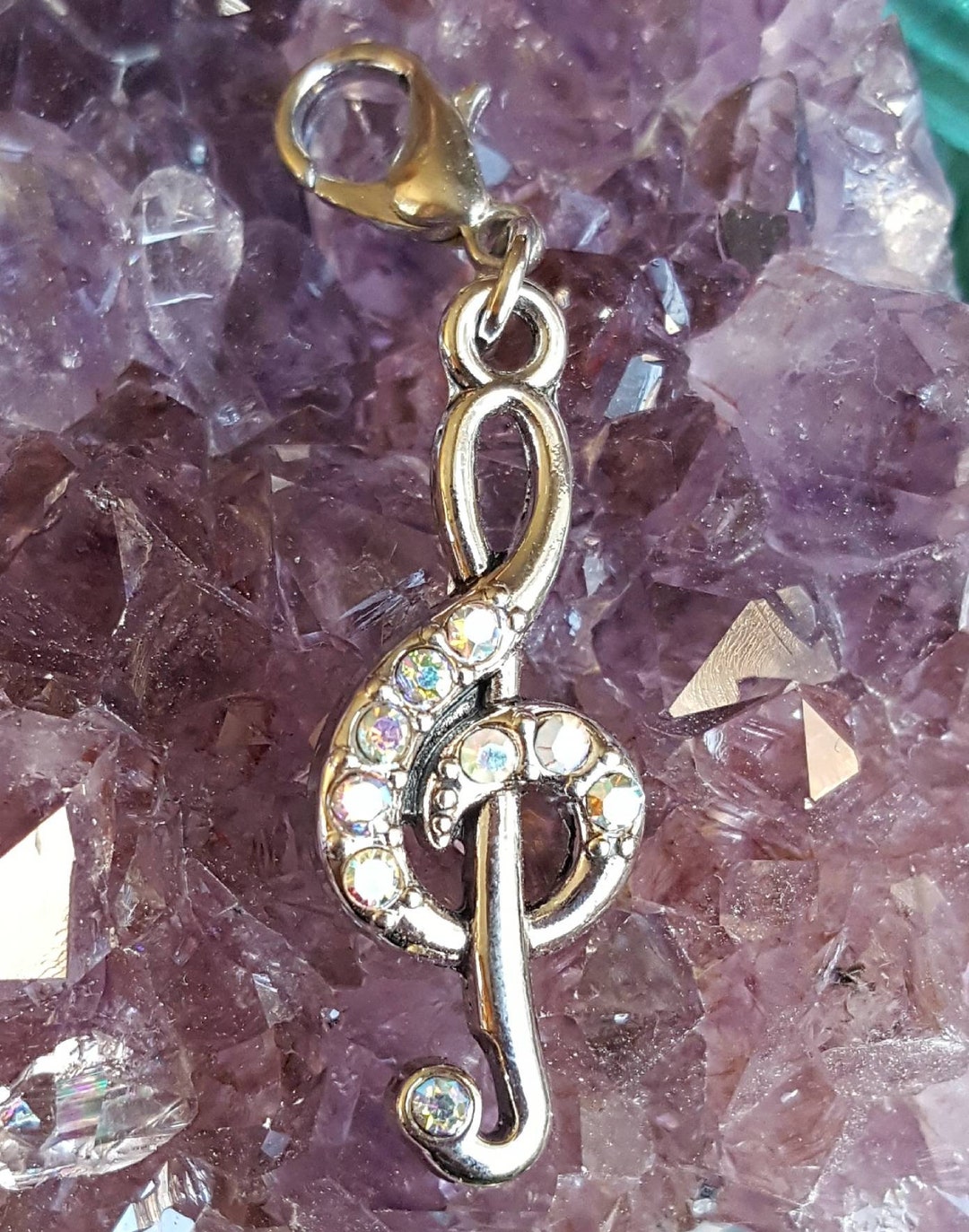 Silver Musical Note Charm, Pave Crystal Music Note Charm, Crystal ...