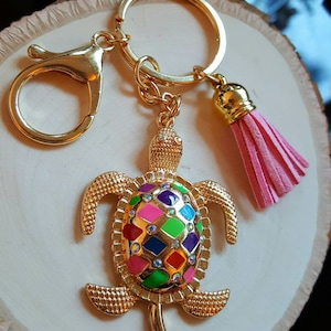 Gold Sea Turtle Keychain, Unique Turtle Gift, Enameled Colorful Turtle ...