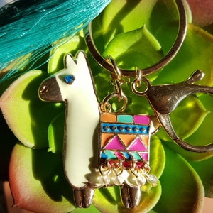 Cute Llama Keychain Keyring, Colorful Enameled Llama W Crystals ...