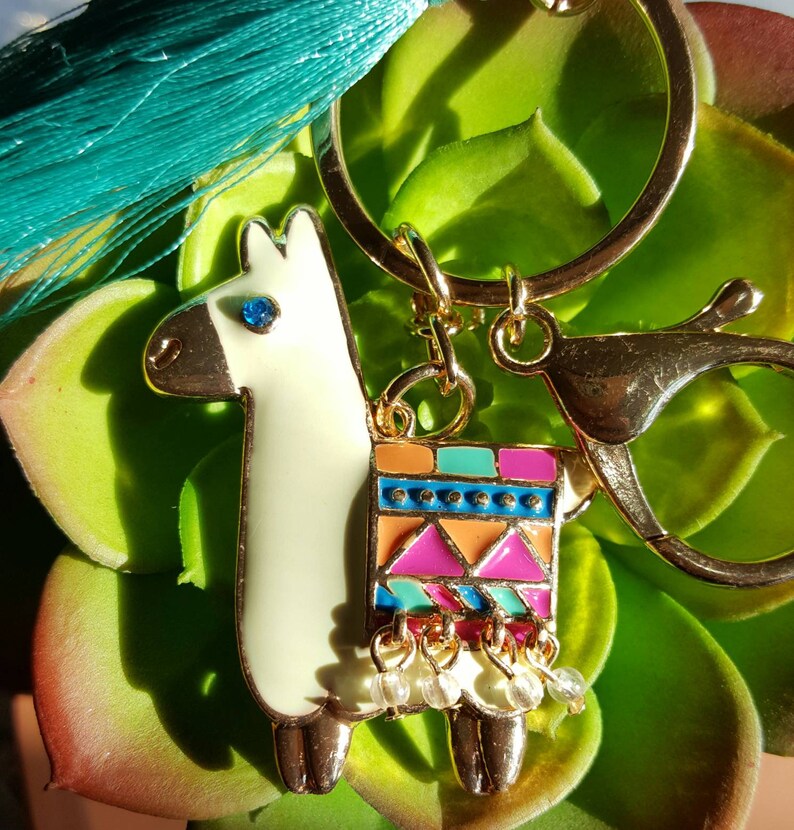 Cute Llama Keychain Keyring, Colorful Enameled Llama W Crystals ...