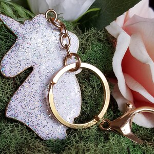 Glittery Unicorn Keychain Keyrings, Cute Unicorn Gift, Sparkly White ...