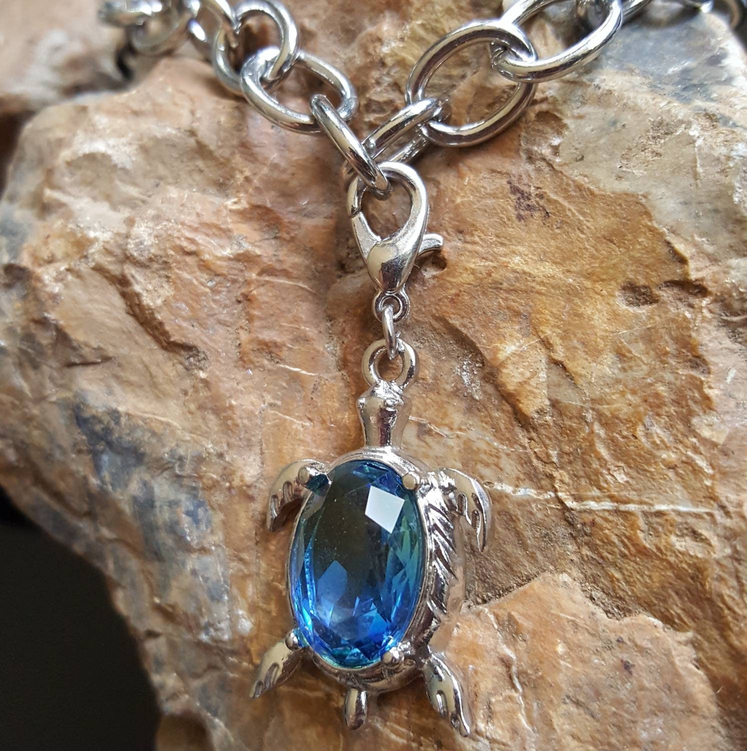 Blue Crystal Turtle Charm Crystal Sea Turtle Charm Clip on - Etsy