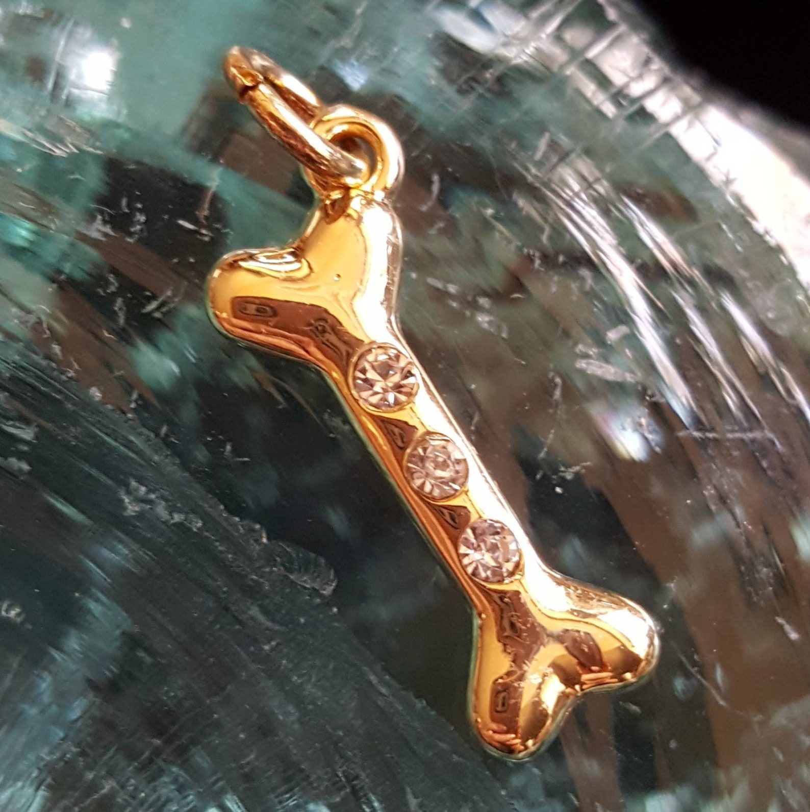 Gold Dog Bone Charm With Crystals, Tiny Dogbone Charm Gold Pave Crystal ...