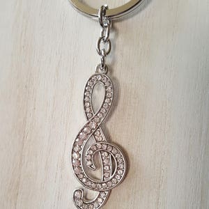 Music Keychain, Silver Music Note Keychain, Crystal Treble Clef ...