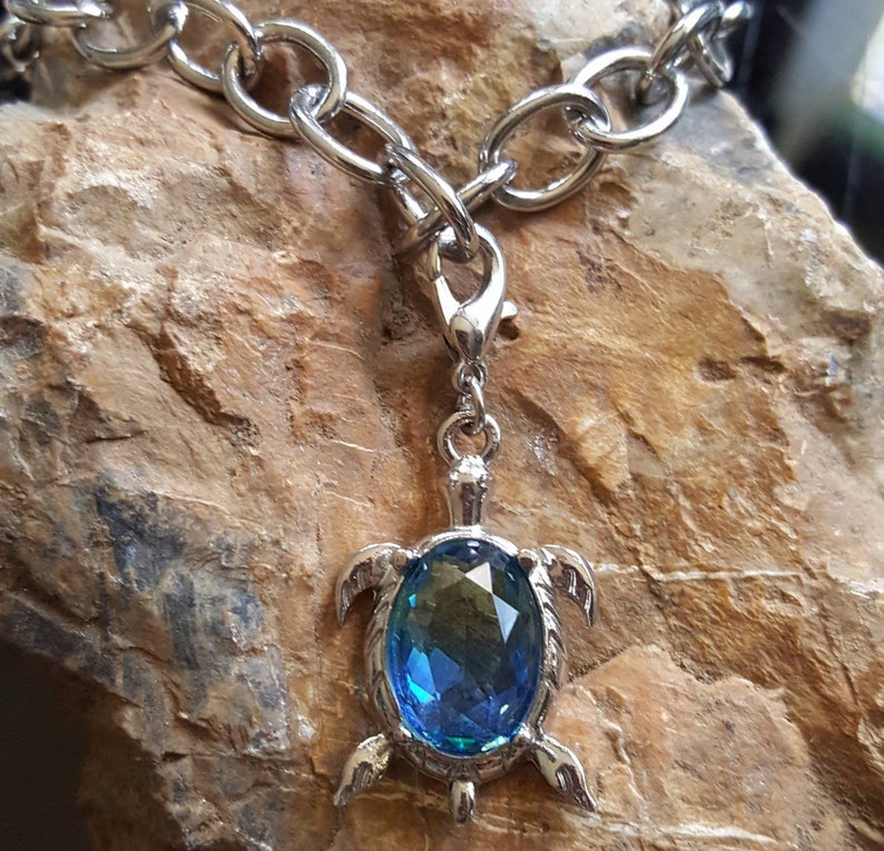 Blue crystal turtle charm crystal sea turtle charm clip on | Etsy