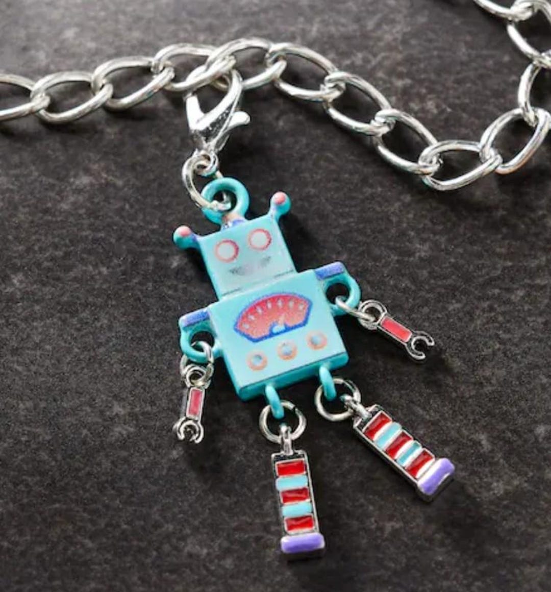 Clip on Robot Charm, Cute Blue Robot Pendant, Tiny Robot for Bracelet ...