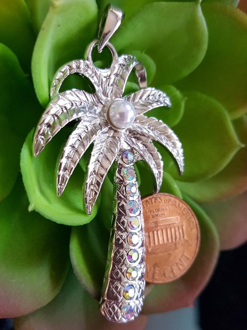 Sparkly Silver Palm Tree Pendant Sparkly Pave Crystal Palm | Etsy