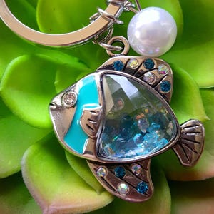 Tropical Fish Keychain 3D Crystal Blue Fish Keychain, Sparkly Crystal ...