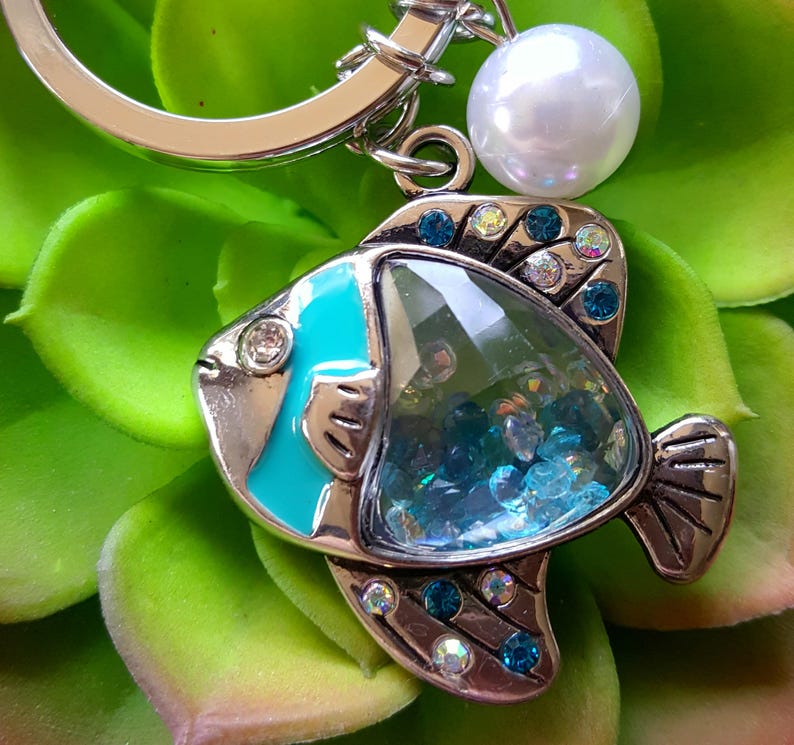 Tropical Fish Keychain 3D Crystal Blue Fish Keychain Sparkly - Etsy