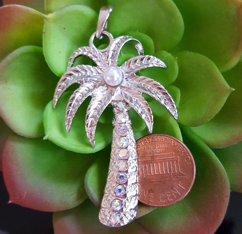 Sparkly Silver Palm Tree Pendant Sparkly Pave Crystal Palm - Etsy