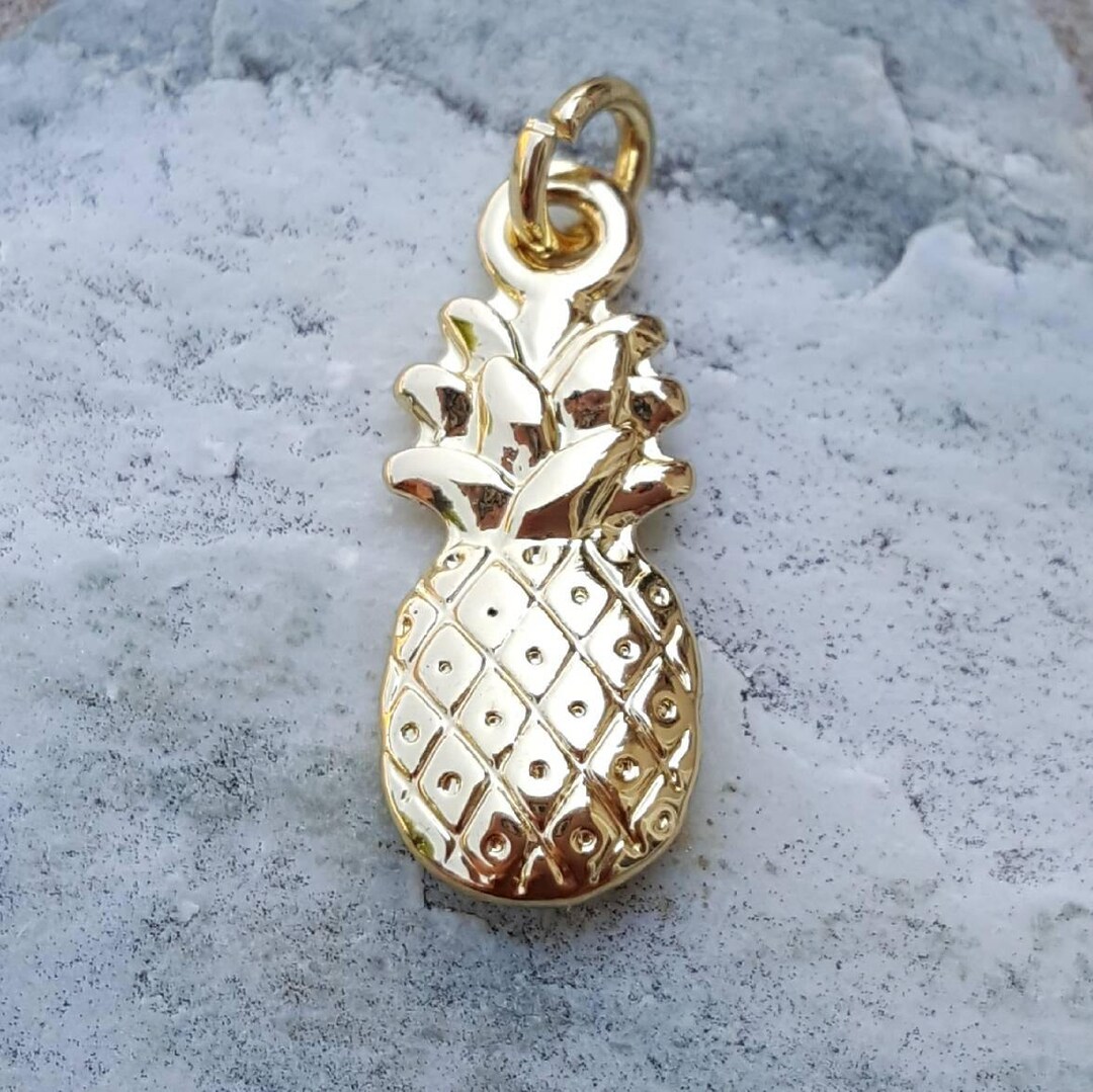 14k Gold Pineapple Charm, Gold Pineapple Pendant, Tiny Pineapple Jewelry, Gold Tropical Fruit ...