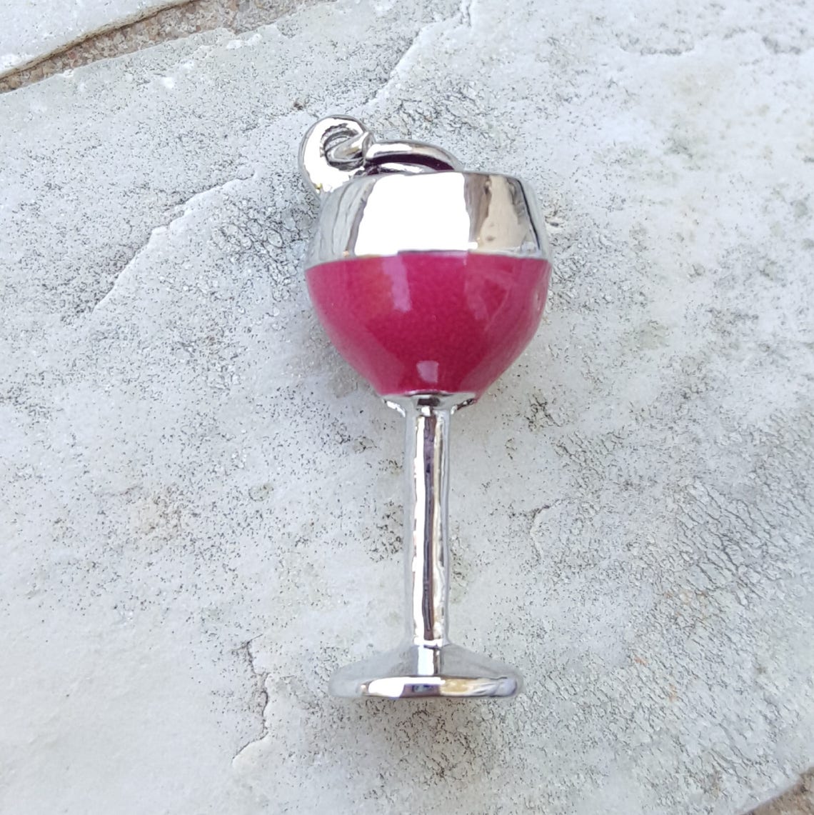 Pink Silver Wineglass Charm Pendant, Tiny Wine Glass Charm, Alcohol ...