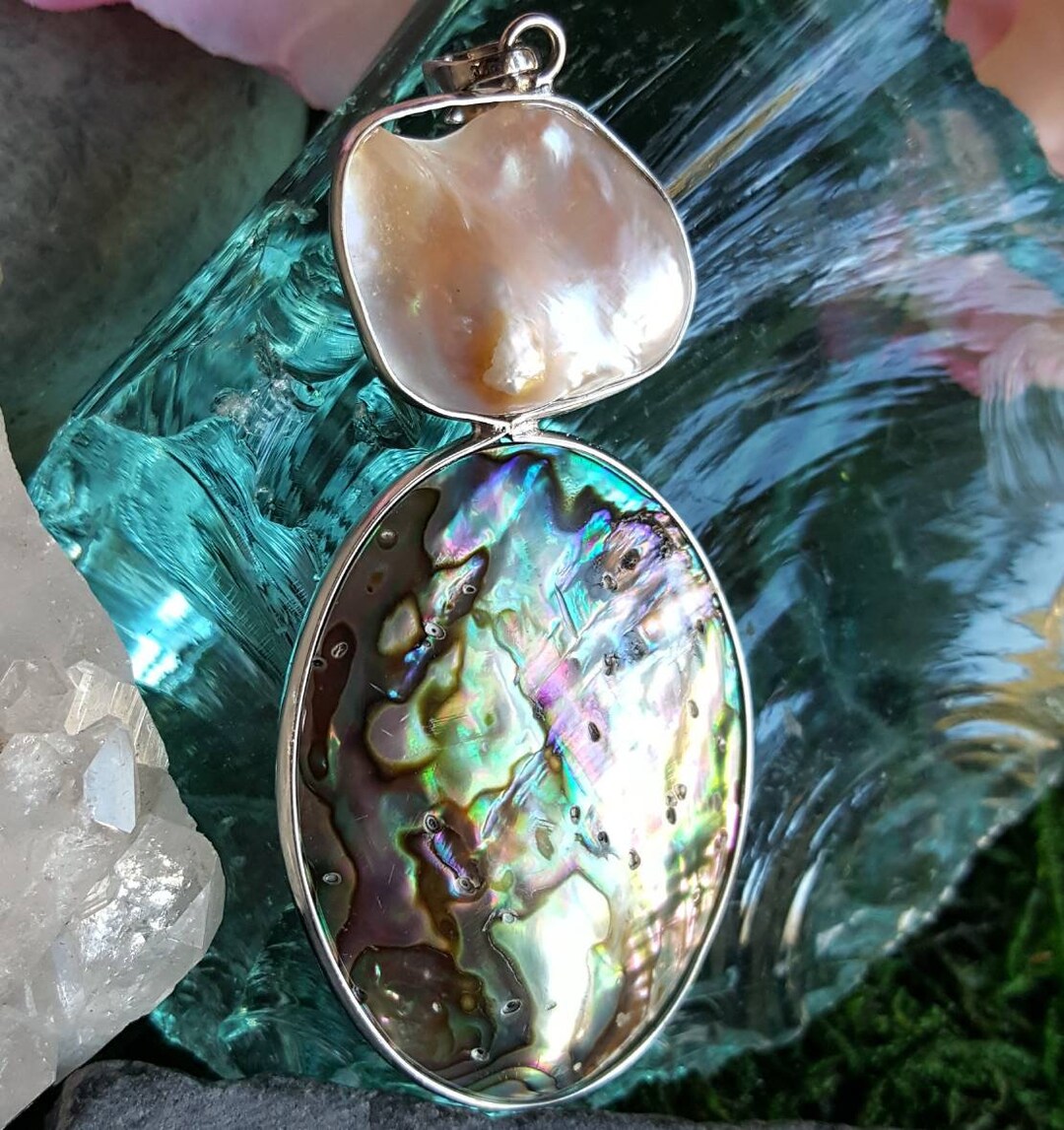 Colorful Abalone Pendant With Pearl, Freshwater Pearl and Abalone ...