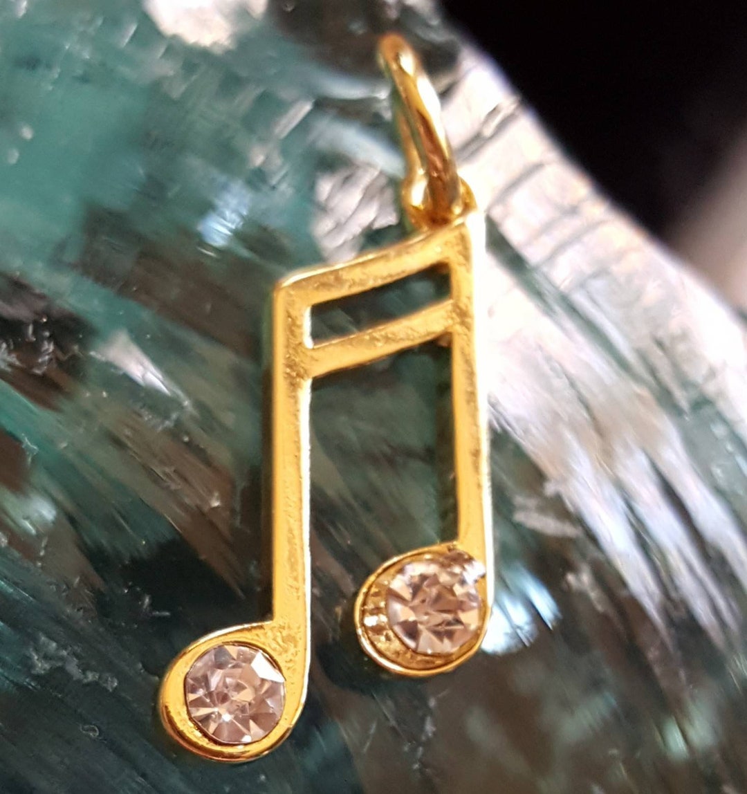 Tiny Gold Musical Note Charm With Crystals, Gold Music Charm Pendant ...