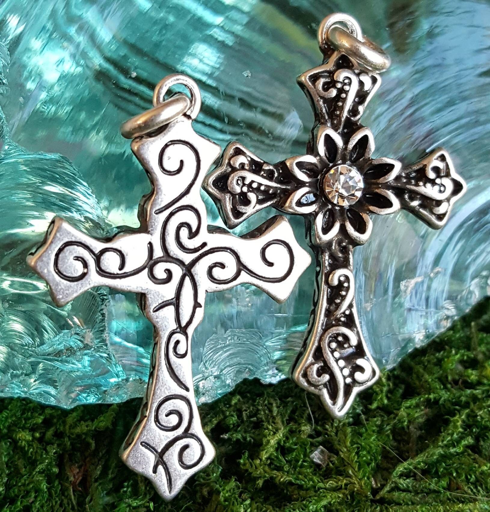 Ornate silver cross pendant beautiful crystal cross for | Etsy