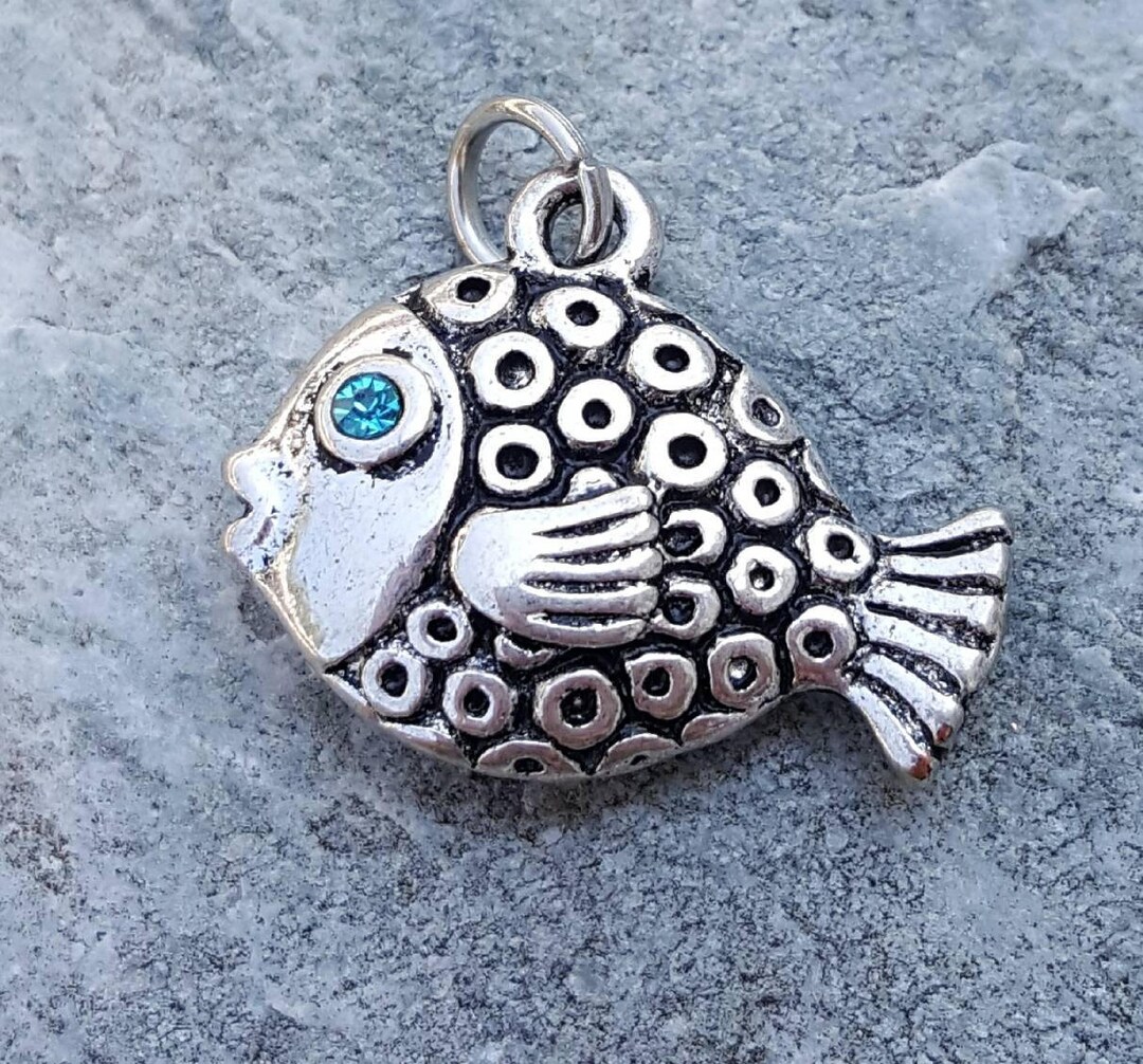 Silver Fish Charm With Blue Crystals, Sealife Beach Charms, Silver Fish ...