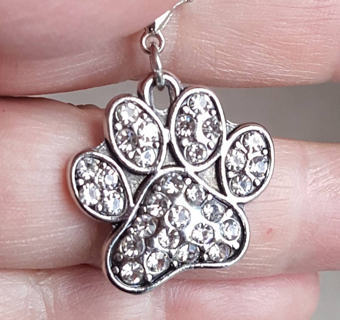 Clip on Charm, Crystal Paw Pendant, Pawprint Charm Lobster Clasp ...