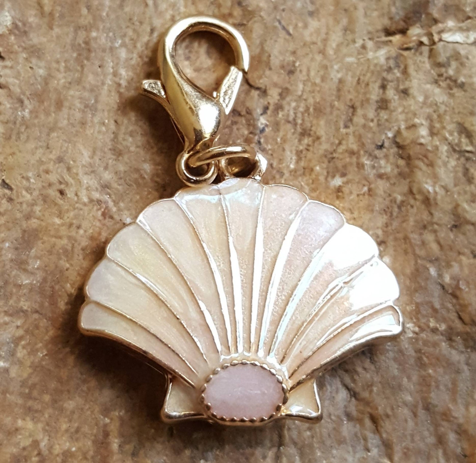 Pearl Seashell Charm, Blush Seashell Clip on Charm for Bracelets ...