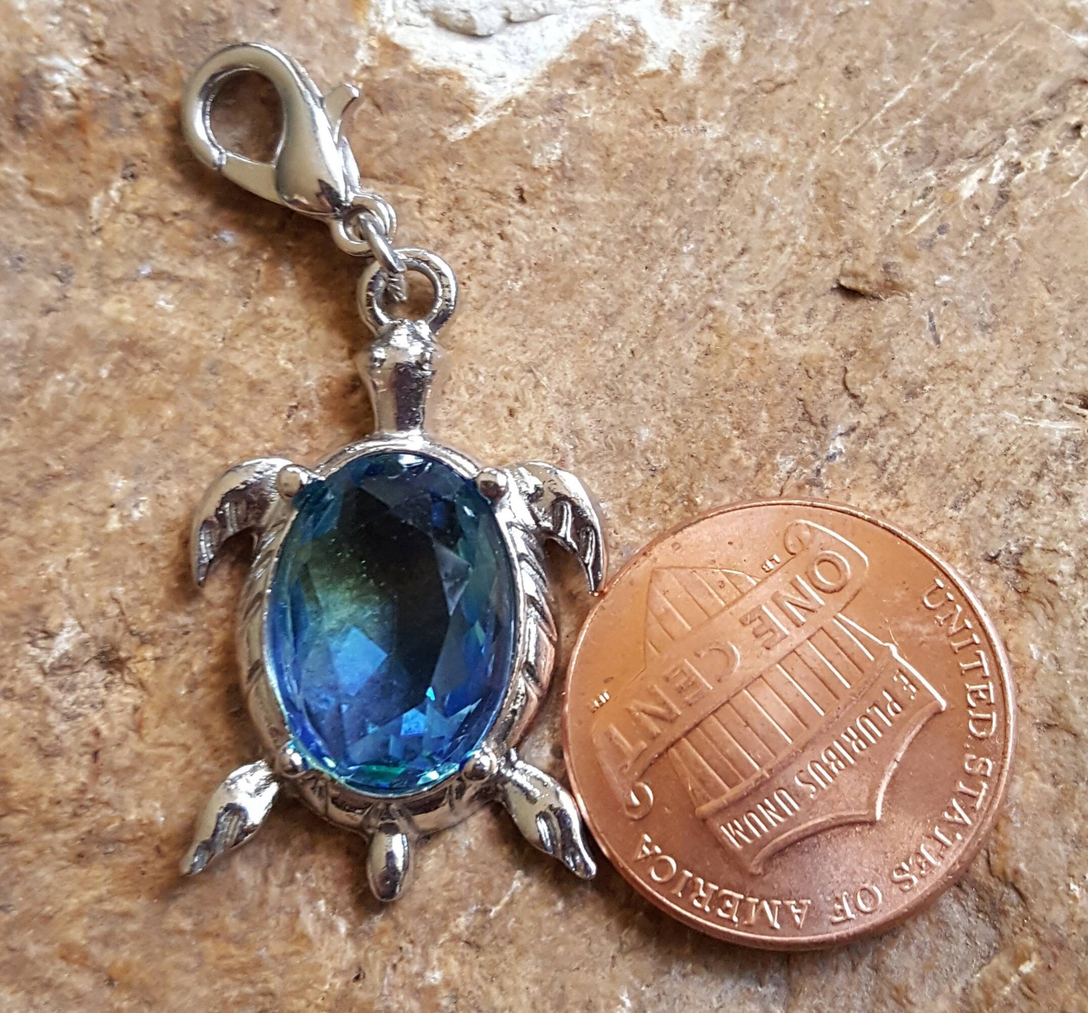 Blue Crystal Turtle Charm Crystal Sea Turtle Charm Clip on - Etsy