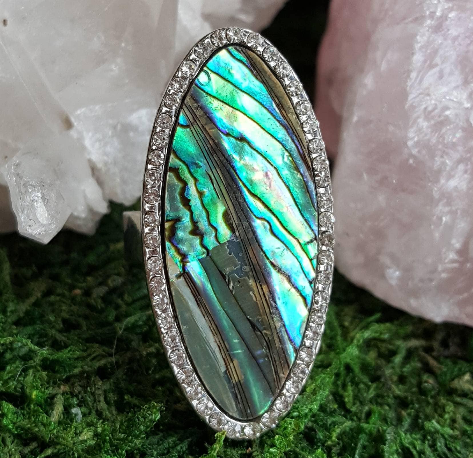 Blue Abalone Ring Abalone Inlay Shell Ring Pave Crystal | Etsy
