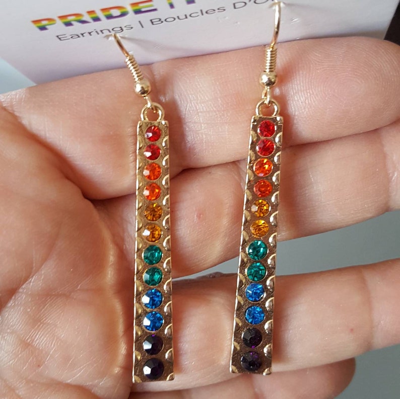 Gay Pride Earrings Crystal Drop Earrings Lgbtq Earrings Etsy