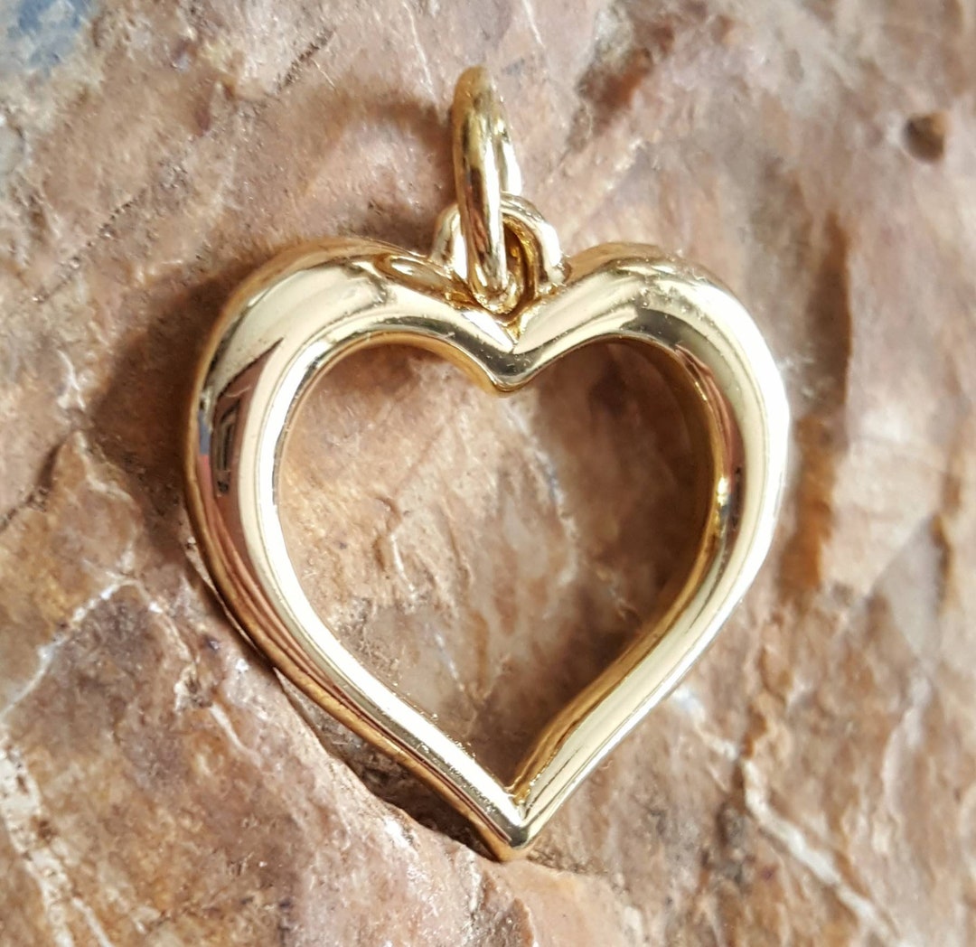 14k Gold Open Heart Charm, Gold Open Heart Pendant, Gold Heart Jewelry ...