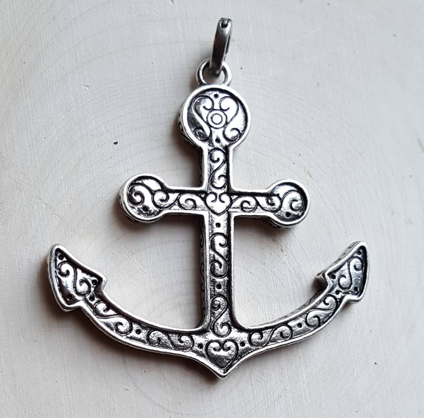 Large Silver Anchor Pendant Antique Silver Ship Anchor - Etsy