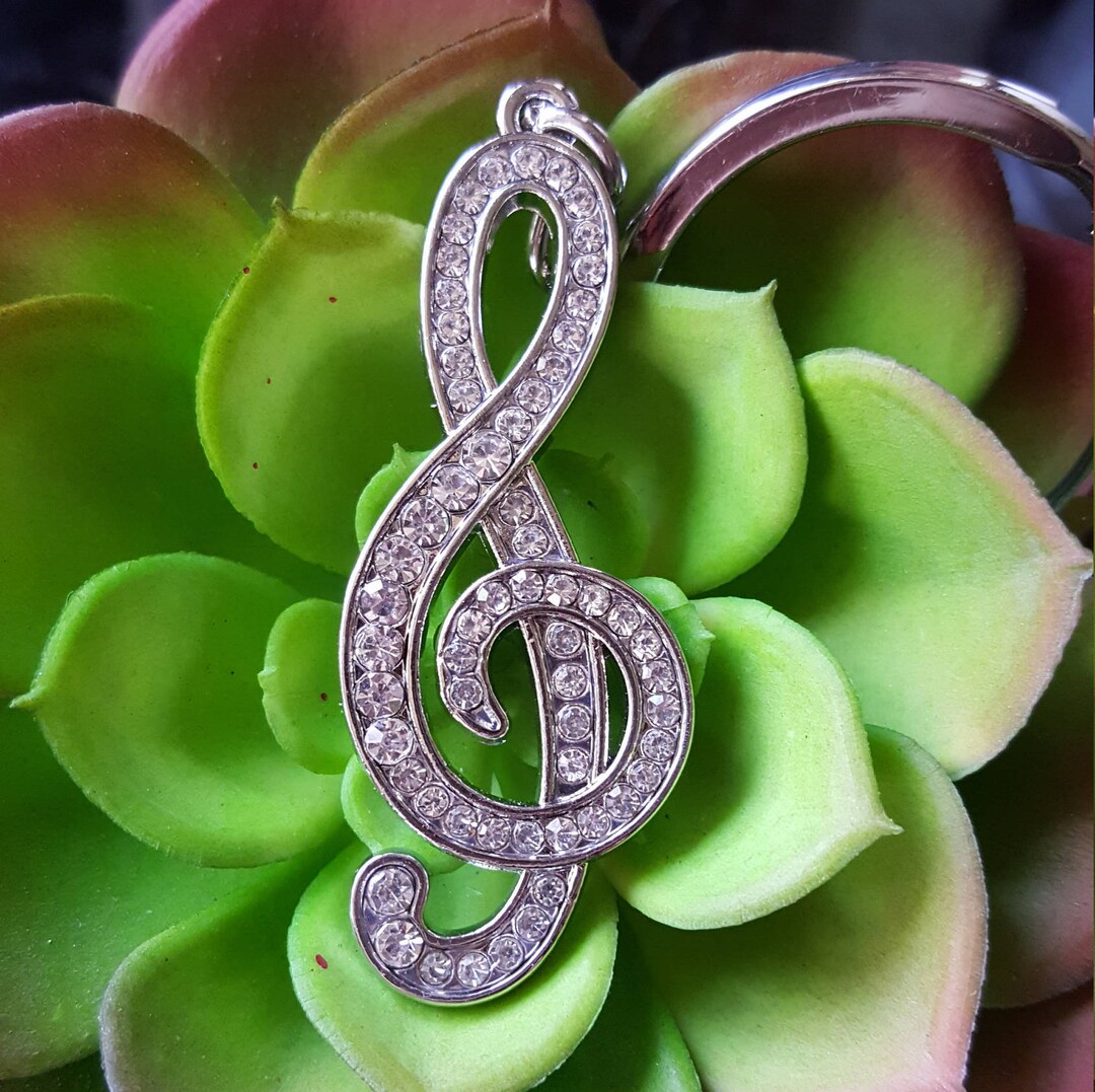 Music Keychain, Silver Music Note Keychain, Crystal Treble Clef ...
