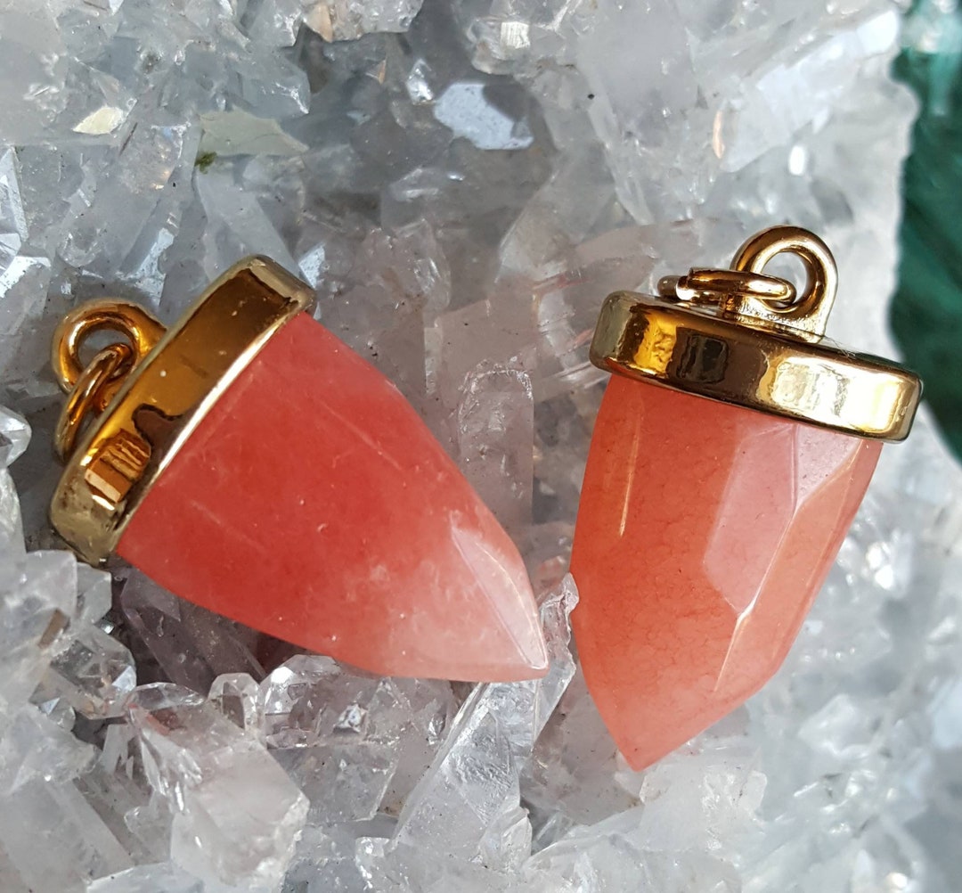 Peach Quartz Pendant, Peach Stone Pendant, Orange Quartz Pendant, Peach ...