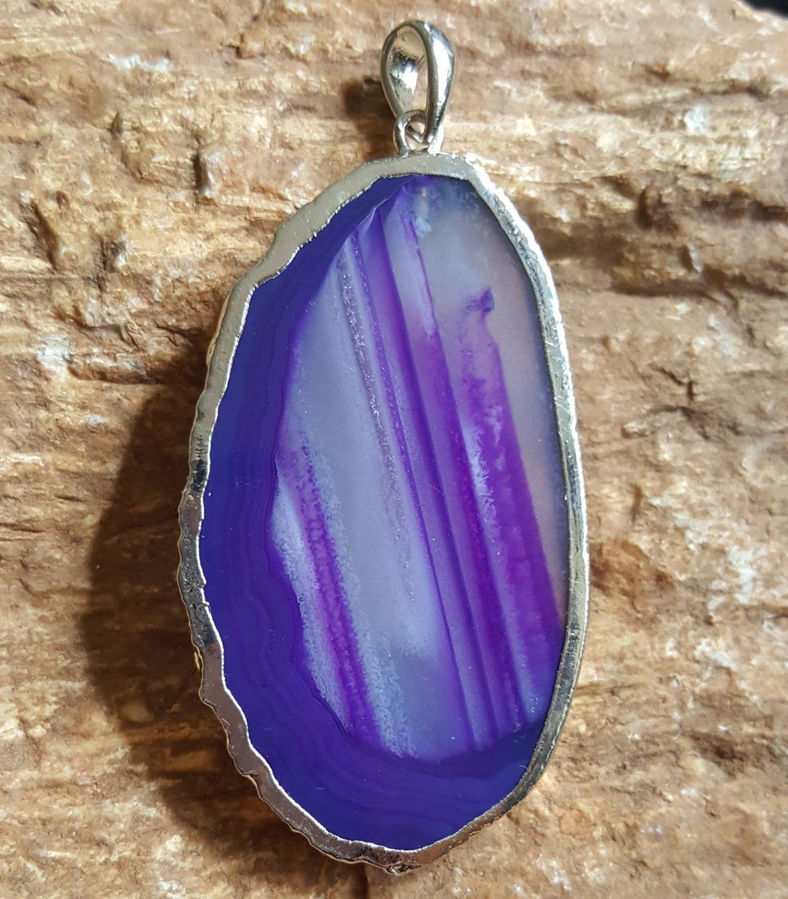 Purple Agate Slice Pendant Purple Stone Pendant Purple - Etsy