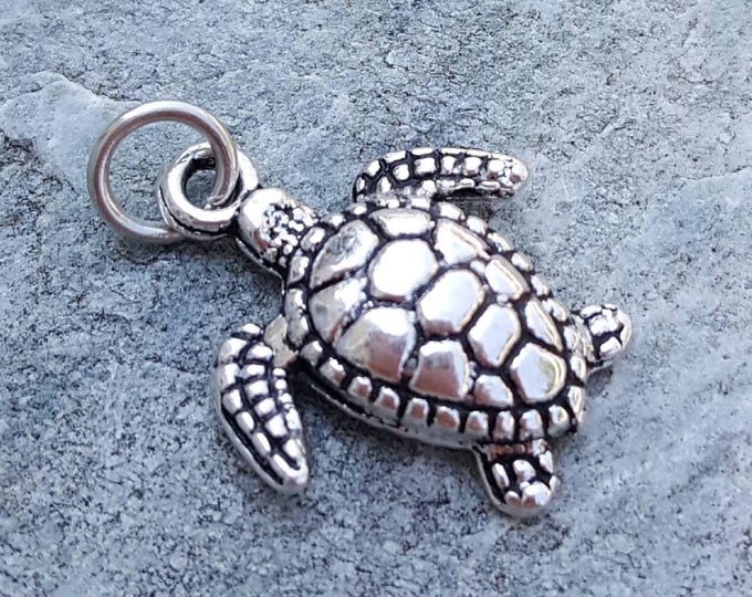 Silver Turtle Charm, Silver Turtle Pendant, Turtle Jewelry, Tiny Silver ...