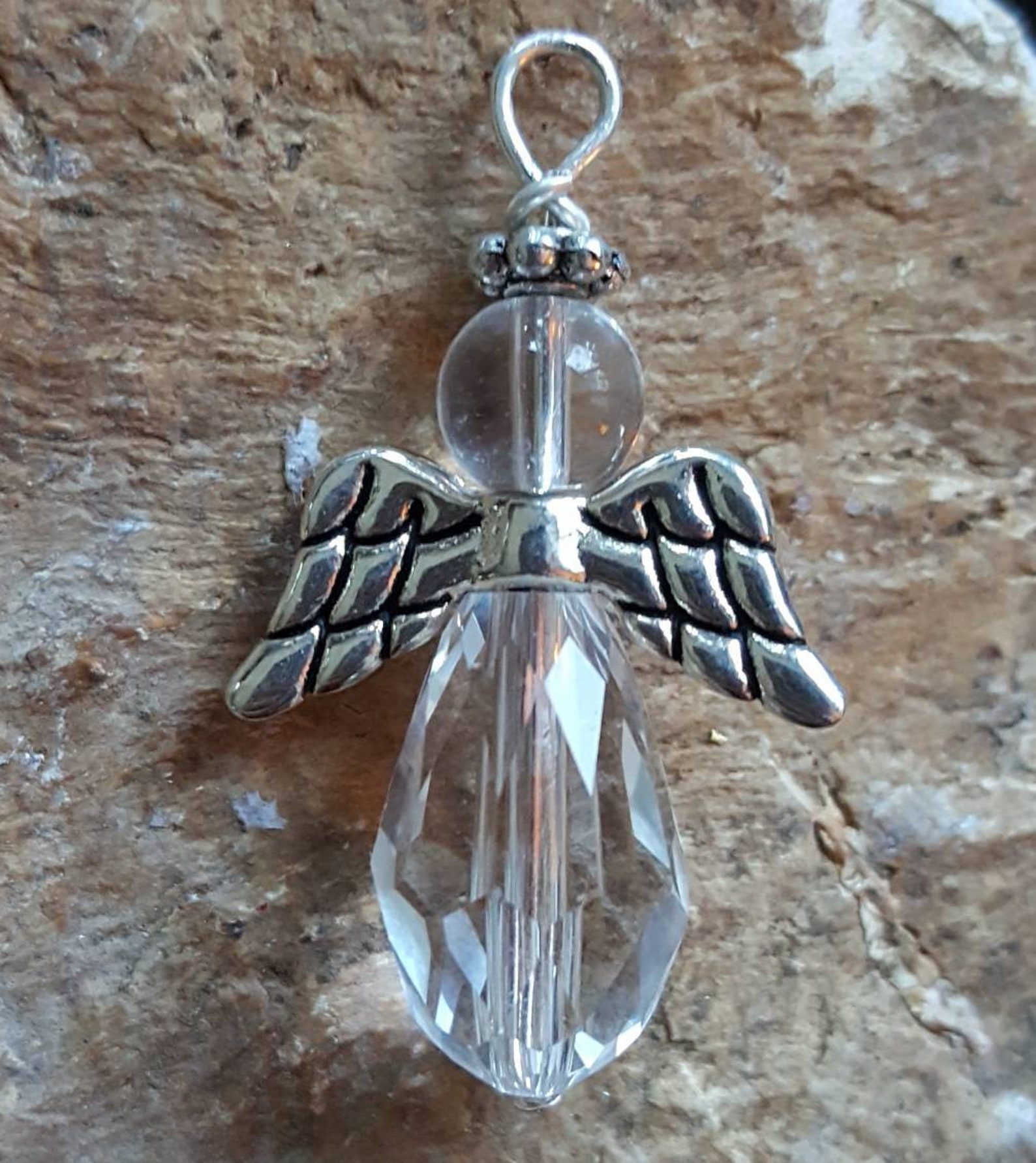 Silver Angel Charm Clear Beaded Angel Clear Crystal Angel - Etsy