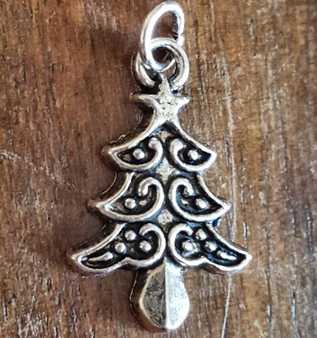 Silver Christmas Tree Charm, Christmas Tree Pendant, Cute Silver ...