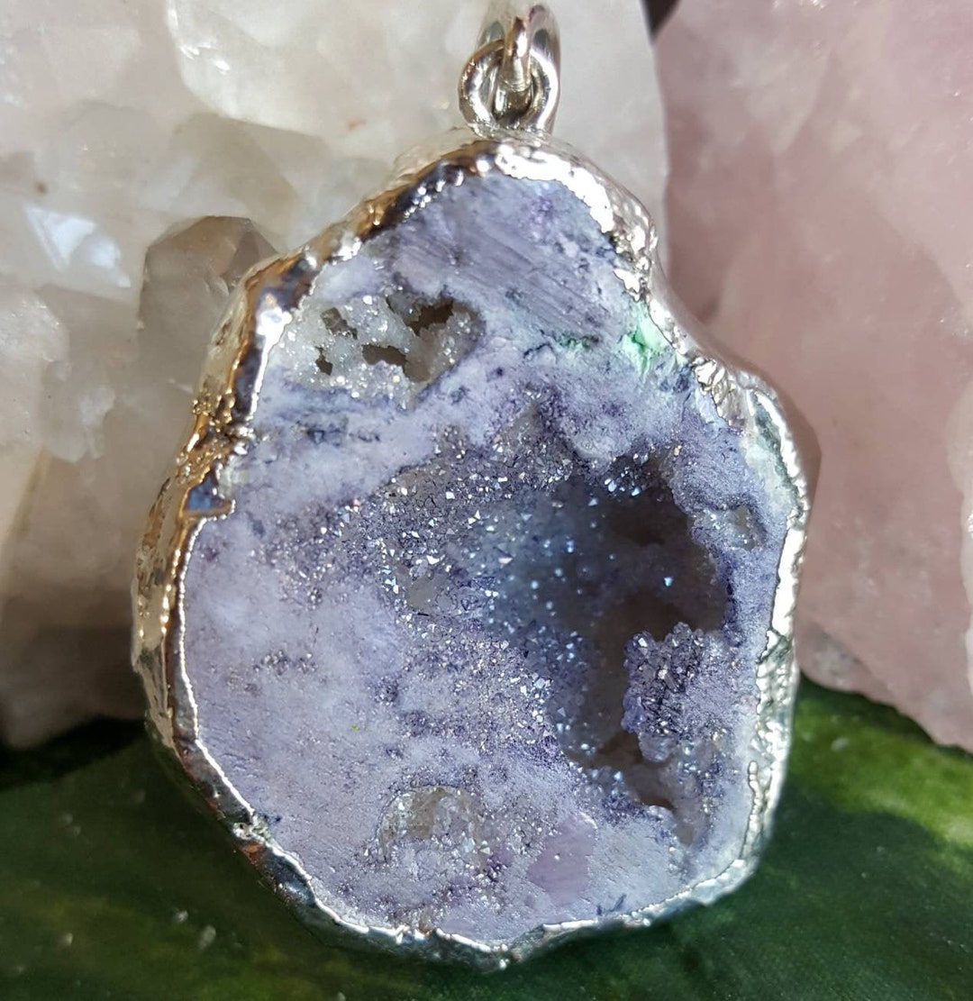 Purple Geode Pendant Purple Druzy Pendant Purple Stone - Etsy