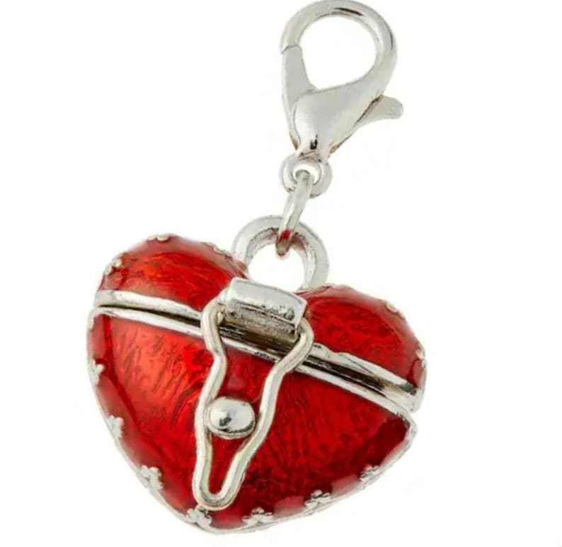 Clip on Heart Charm for Bracelets, Heart Charm W Clasp, Red Heart ...
