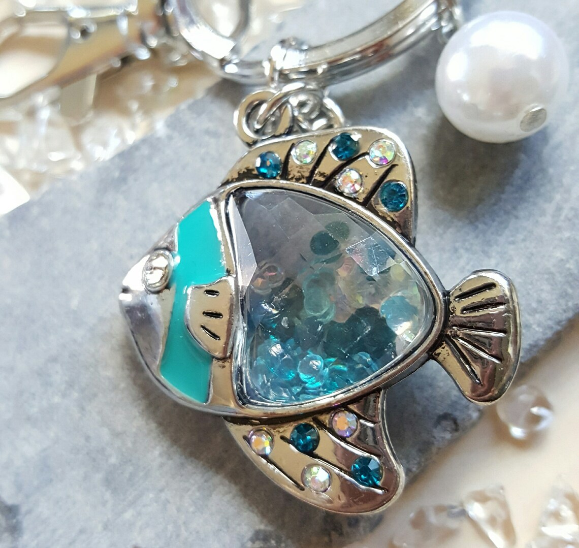 Tropical Fish Keychain 3D Crystal Blue Fish Keychain Sparkly - Etsy