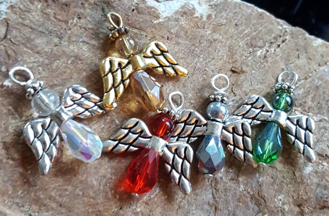 Gold Silver Angel Charm, Colorful Beaded Angels, Crystal Angel Pendant ...