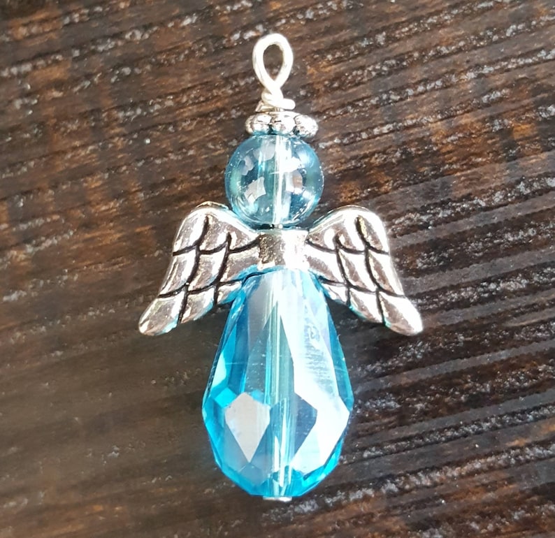 Silver angel charm large blue beaded angel blue crystal | Etsy