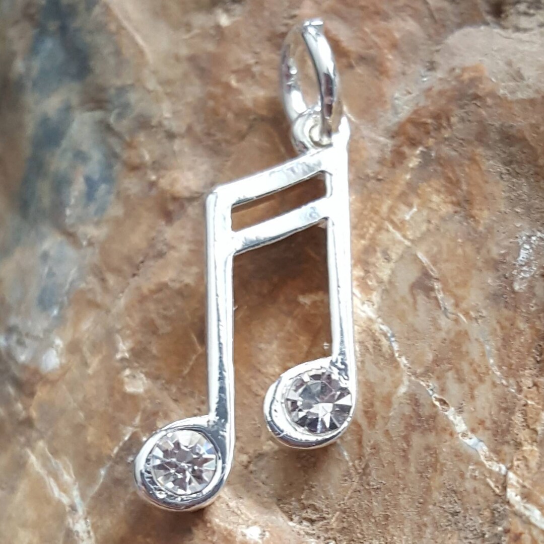 Tiny Silver Musical Note Charm With Crystals, Music Charm Pendant ...