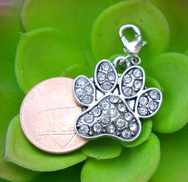Clip on Charm, Crystal Paw Pendant, Pawprint Charm Lobster Clasp ...