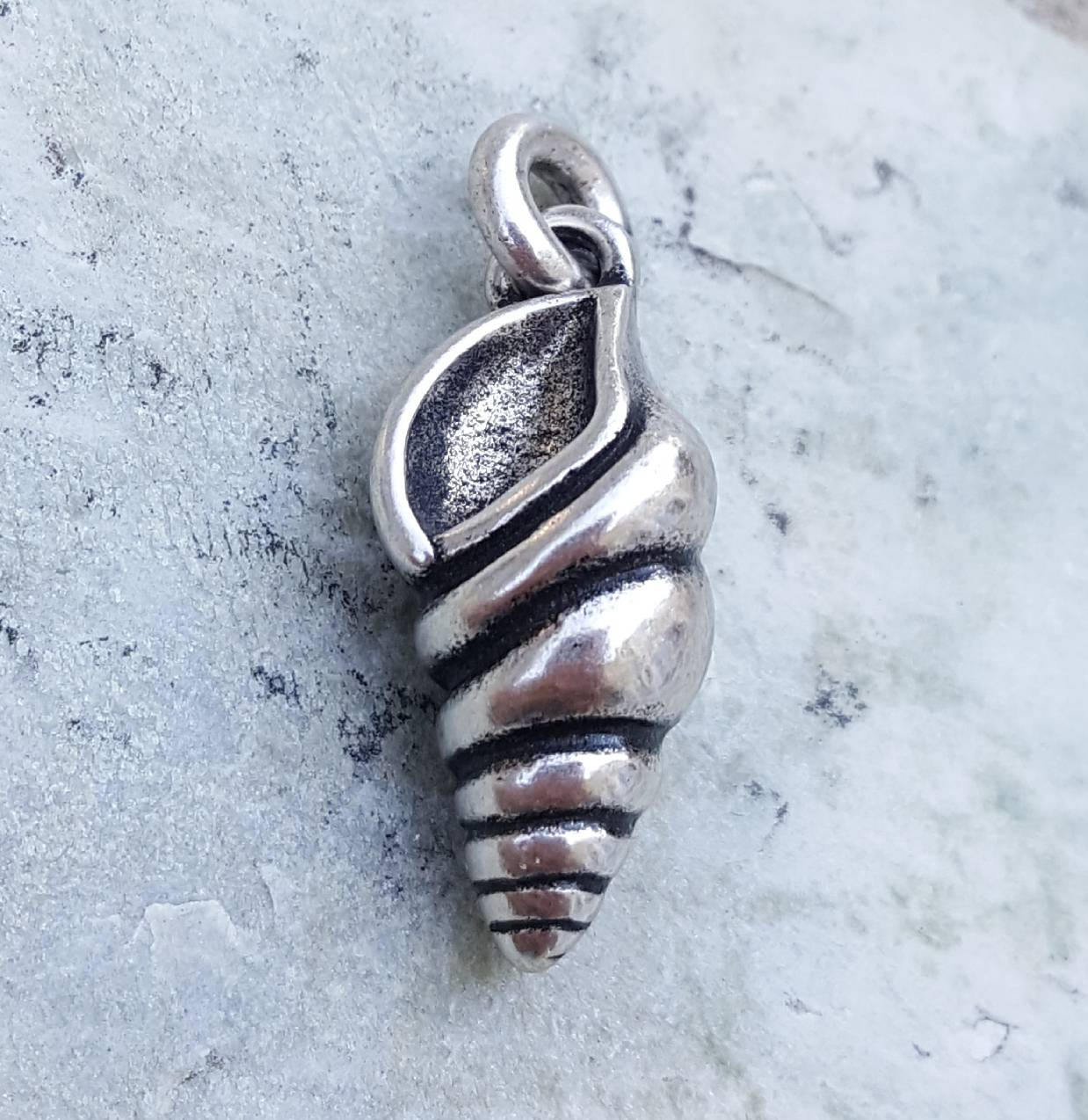 Silver Seashell Charm, Silver Seashell Pendant, Conch Shell Charm ...