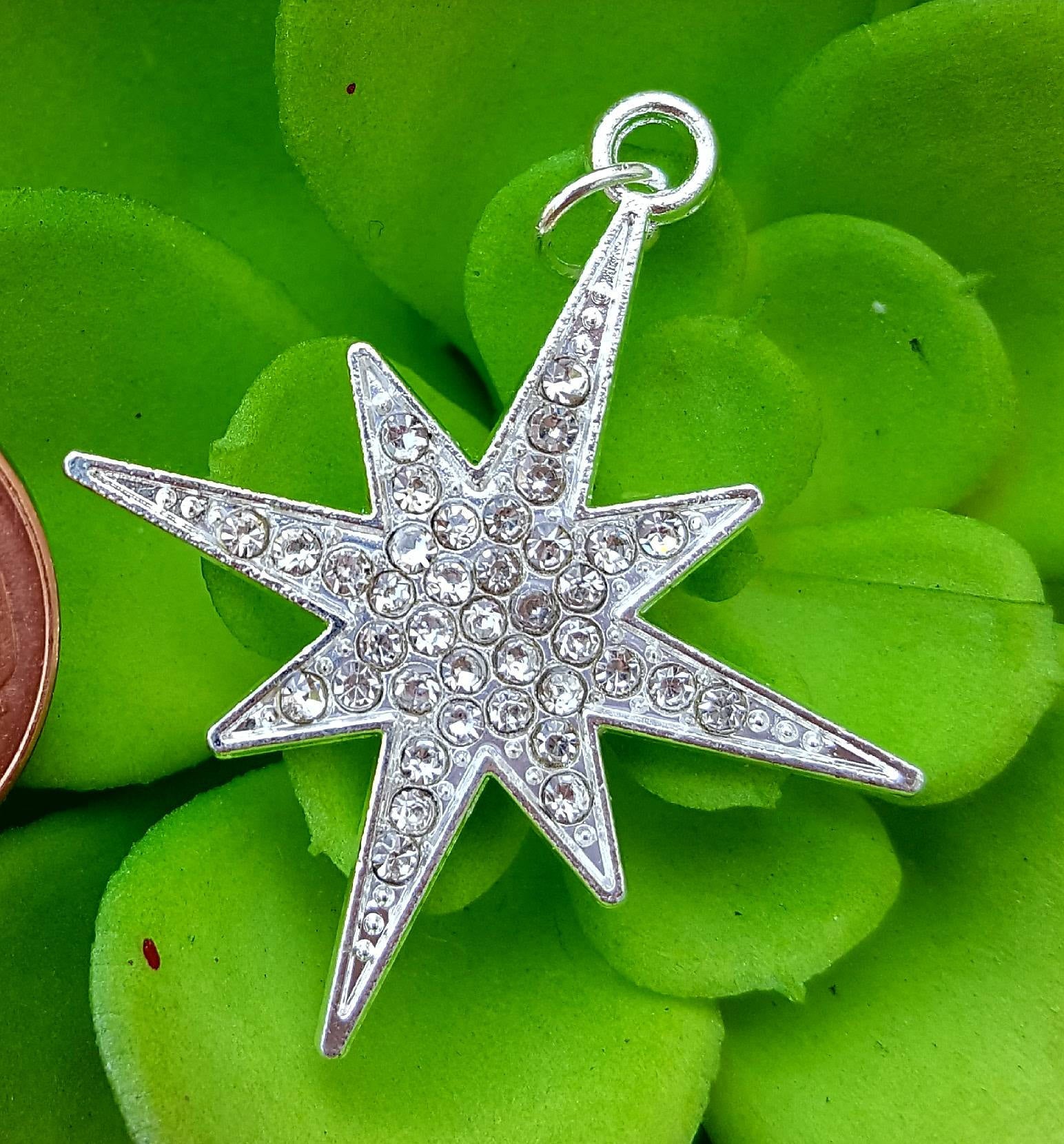 Sparkly Pave Crystal Star Charm, Star of Bethlehem North Star Starburst ...