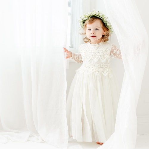 Bohemian Ivory Flower Girl Dress Rustic Lace Wedding Dress Etsy